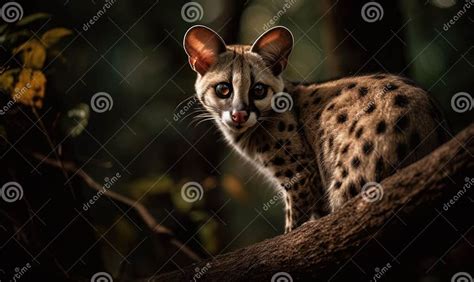 Photo Of Genet Mammal Perched Atop A Tree Branch Scanning The