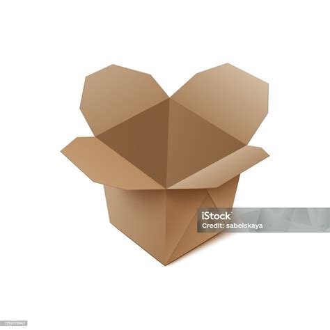 빈 오픈 테이크 아웃 푸드 박스 골판지 용기의 현실적인 모형 3차원 형태에 대한 스톡 벡터 아트 및 기타 이미지 3차원 형태