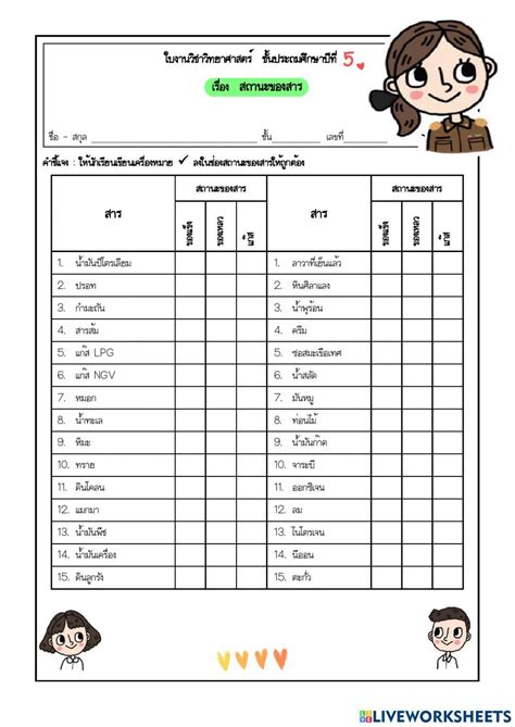 ใบงานเรื่องสถานะของสาร Interactive Worksheet Artofit