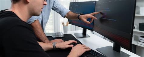 Premium Photo It Developers Focusing On Development Information On Panorama View Sellable