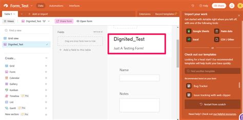 how to create a form with airtable dignited