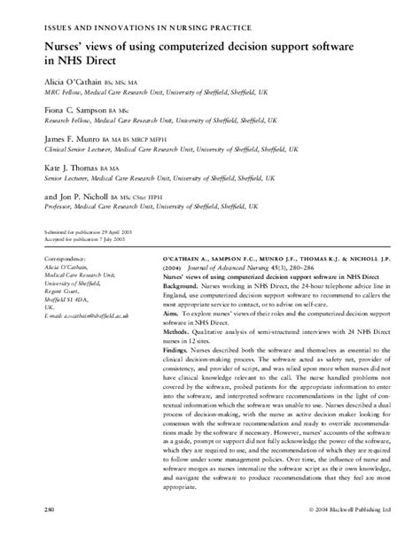 Pdf Nurses Views Of Using Computerized Decision Support Software In Nhs Direct