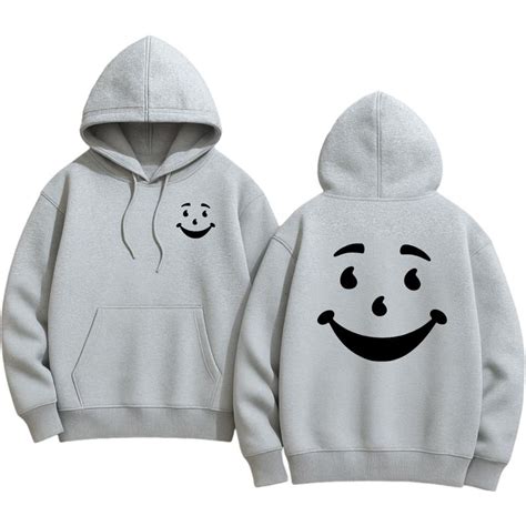 Mens Cartoon Smile Face Print Drop Shoulder Hoodie Fashion Casual