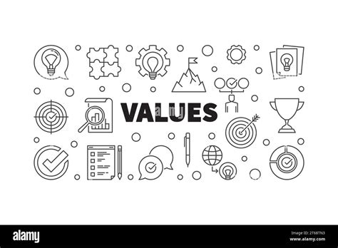 Vector Values Horizontal Concept Banner Or Illustration In Thin Line Style Stock Vector Image
