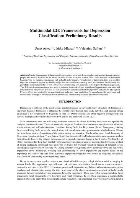 Pdf Multimodal E2e Framework For Depression Classification