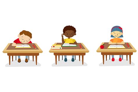 وکتور Eps دانش آموزان نشسته روی نیمکت کلاس در مدرسه در حال امتحان دادن