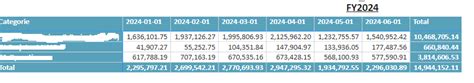 sum categories on rows and by months on columns in microsoft