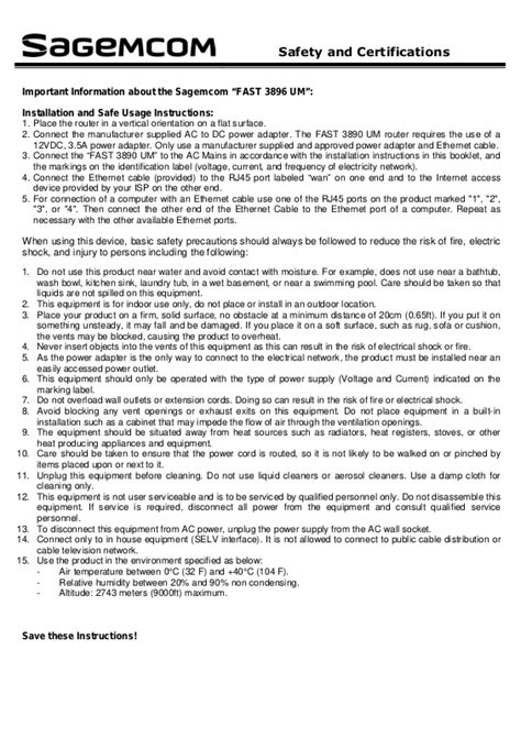Sagemcom Broands Fast3896 User Manual