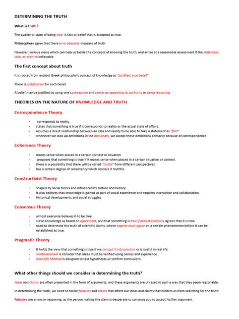 Determining The Truth Pdf Truth Knowledge