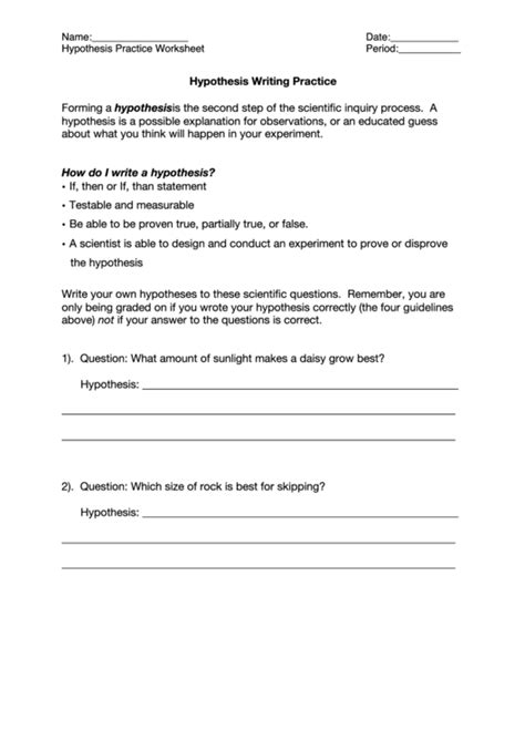 Hypothesis Writing Practice Printable Pdf Download