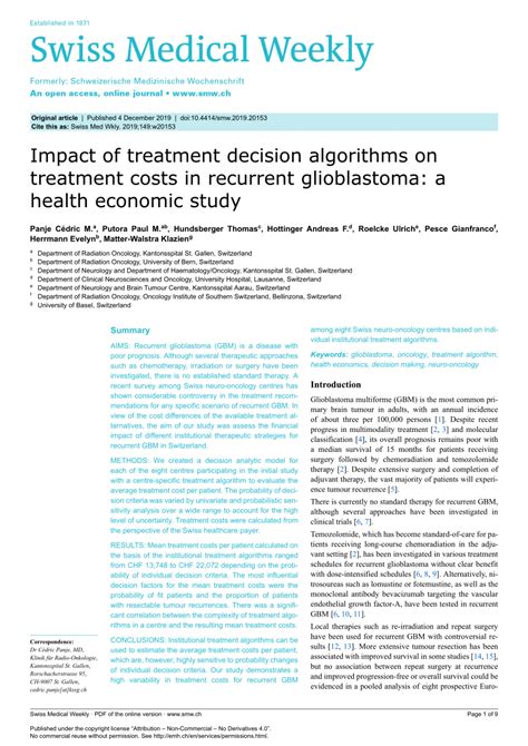 Pdf Impact Of Treatment Decision Algorithms On Treatment Costs In