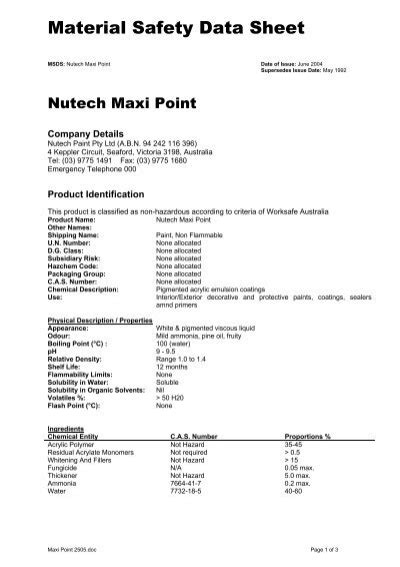 Material Safety Data Sheet MSDS Nutech Paint
