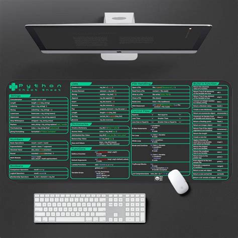 python cheat sheet desk mat for software engineers hackers and
