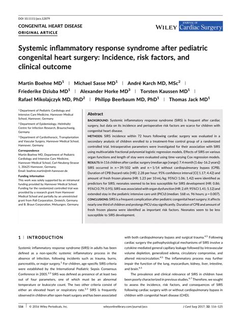 Pdf Systemic Inflammatory Response Syndrome After Pediatric