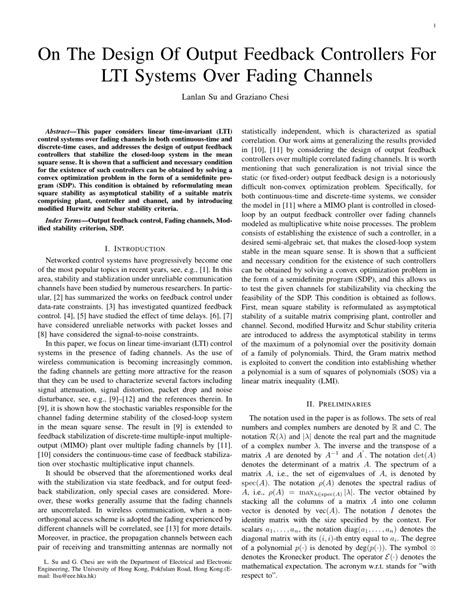 Pdf On The Design Of Output Feedback Controllers For Lti Systems Over