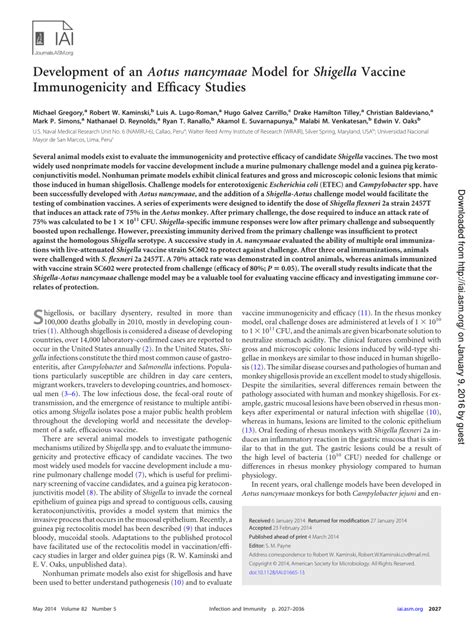 Pdf Development Of An Aotus Nancymaae Model For Shigella Vaccine