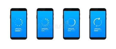 Mobile Devices Displaying Software Update Progress With Different Loading Indicators Stock
