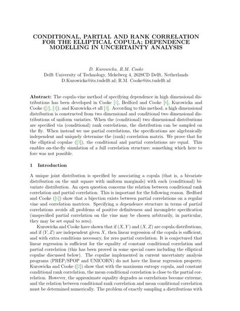 Pdf Conditional Partial And Rank Correlation For The Elliptical