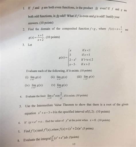 Solved 1 If Fand G Are Both Even Functions Is The Product