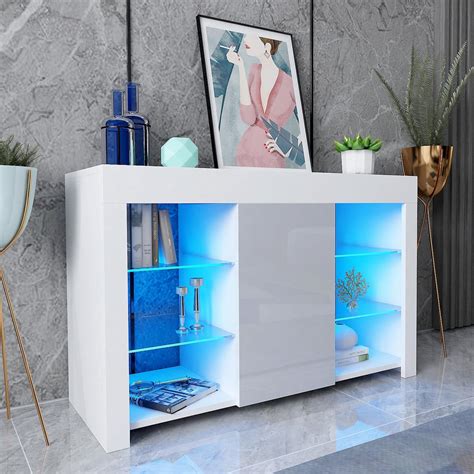 Panana High Gloss 3 Door Sideboard Cupboard With Led Lights Large