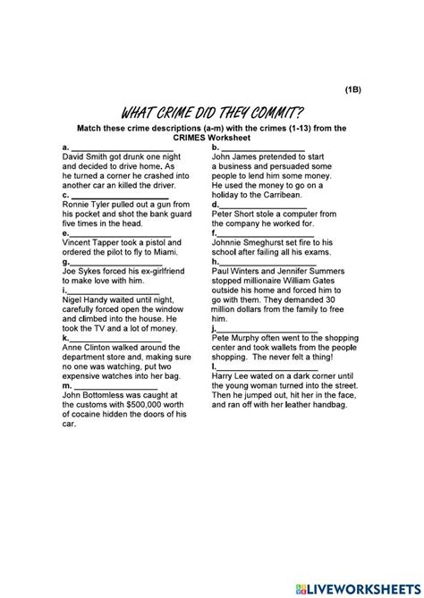 Crime Activity Online Exercise For Live Worksheets