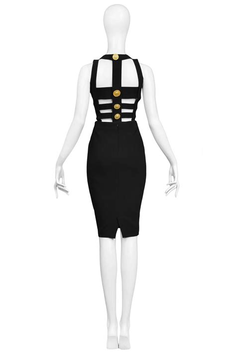 Gianni Versace Vintage Black Bondage Dress With Gold Hardware 1992 For