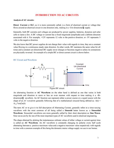 Introduction TO AC Circuits 1 INTRODUCTION TO AC CIRCUITS Analysis Of AC Circuits Direct