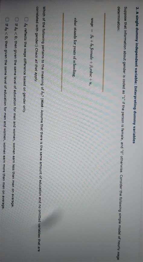 Solved 2 A Single Dummy Independent Variable Interpreting