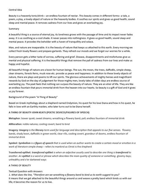 a thing of beauty summary explanation reference to context and