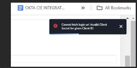 cannot fetch login url invalid client secret for given client id