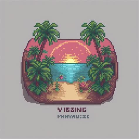 Pixel Art Beach Sunset With Palm Trees Premium Ai Generated Image