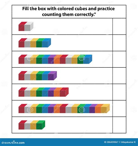Color Cube Counting Exercise With 3d Shapes Contour Vector Illustration Stock Vector