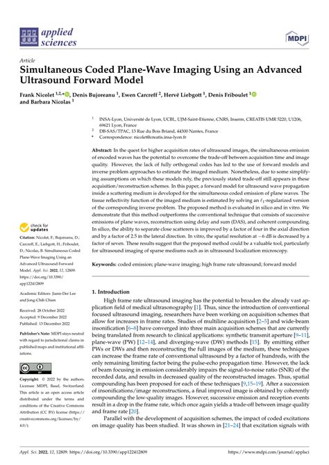 Pdf Simultaneous Coded Plane Wave Imaging Using An Advanced