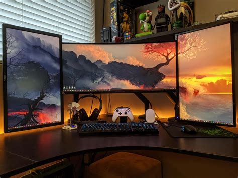 Dual Vertical Monitor Setup With Middle Ultrawide Remote Setups Video Game Rooms Home