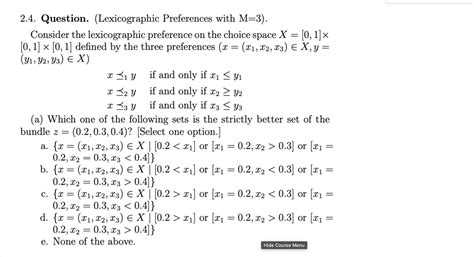 Solved 24 Question Lexicographic Preferences With M3