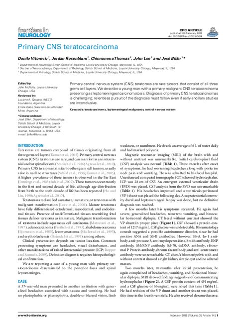 Pdf Primary Cns Teratocarcinoma