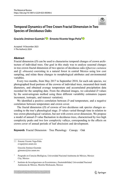 Pdf Temporal Dynamics Of Tree Crown Fractal Dimension In Two Species Of Deciduous Oaks