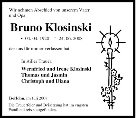 Traueranzeigen Von Bruno Klosinski Trauer In Nrw De