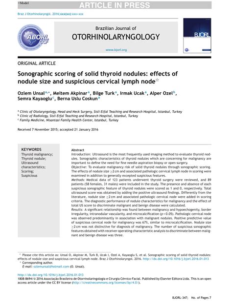 Pdf Sonographic Scoring Of Solid Thyroid Nodules Effects Of Nodule Size And Suspicious