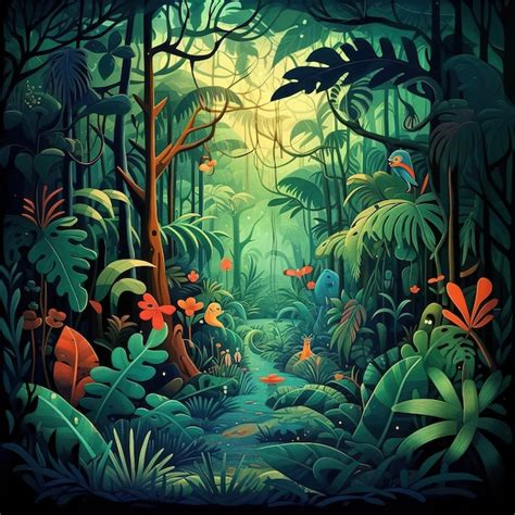 Premium Ai Image Jungle Scene Illustration