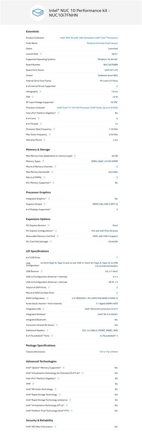 Intel BXNUC10i7FNHN NUC 10 Barebone Kit I7 10th Gen BXNUC10i7FNHN Mwave