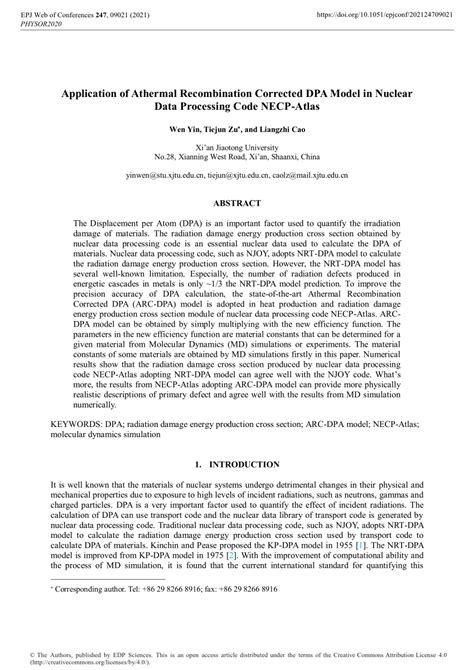Pdf Application Of Athermal Recombination Corrected Dpa Model In
