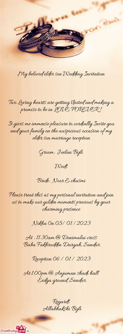 My Beloved Elder Son Wedding Invitation Free Cards