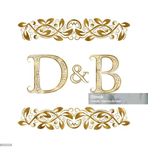 D와 B 빈티지 이니셜 로고 기호입니다 글자 장식 요소에 의해 포위 된다 결혼식 또는 로얄 스타일에서 비즈니스 파트너 모노 그램입니다 결혼식에 대한 스톡 벡터 아트 및 기타
