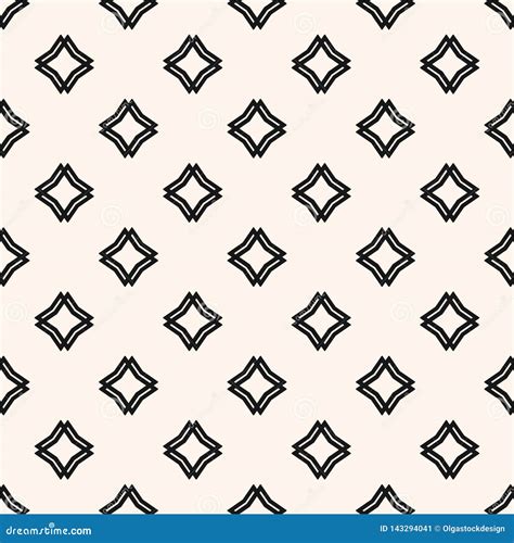 Monochrome Vector Geometric Seamless Pattern With Diamonds Stars