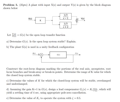 Solved Problem 5 25pts A Plant With Input X S And Output Chegg Com