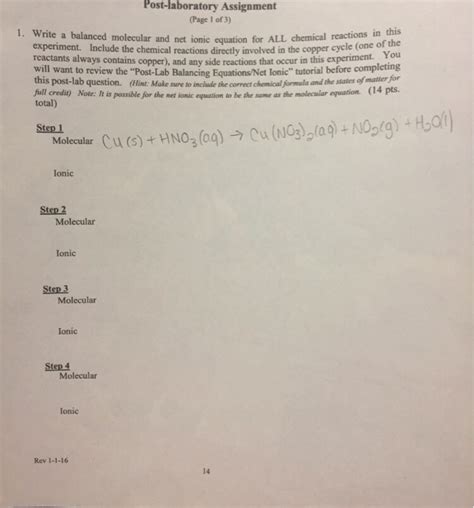 solved write a balanced molecular and net ionic equation for