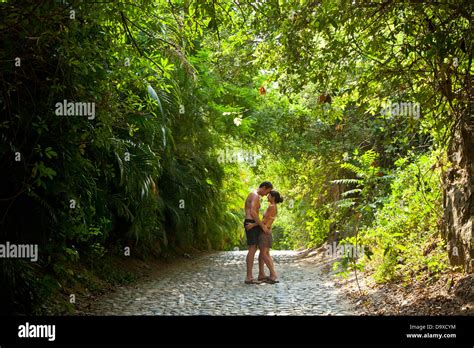 Couple Walking Down Tree Arched Path Stock Photo Alamy
