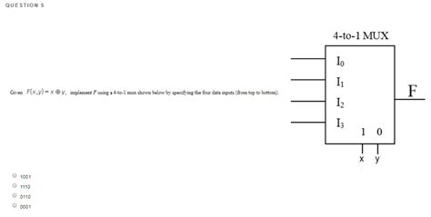 solved question 5 4 to 1 mux given flx y xey implement f