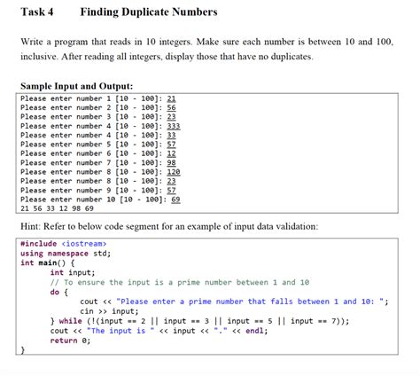 Solved Task 4 Finding Duplicate Numbers Write A Program That Chegg Com